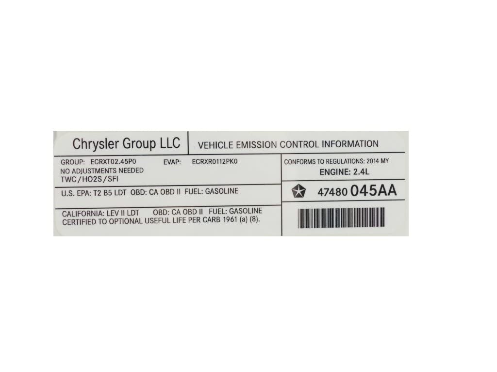 Mopar 47480045AA LABEL VECI LABEL – FORTLUFT Auto Parts